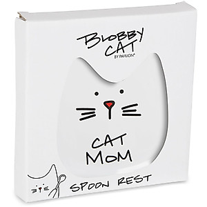 Pavilion Gift Company Blobby Cat, Cat Spoon Rest " Cat Mom", 5", White