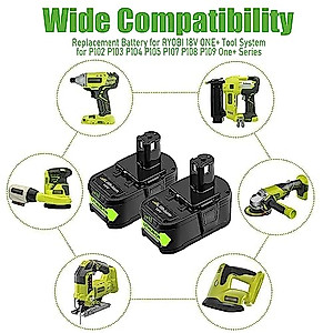 Upgraded 7.0Ah 18V Batteries & Dual Charger Combo for Ryobi 18V Battery and P117 Charger, Cell9102 Compatible with Ryobi 18V ONE + P108 P107 P104 P105 P102 P103 Tools Charger with 260051002 P117 P118