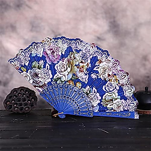 ONILA Folding Hand Fan Flower Fans Rose Bronzing Lace Wedding Folding Retro Silk Fan Dance Decor Chinese Style Party Hand Held Flower Fans Handheld Fans (Color : Pink)
