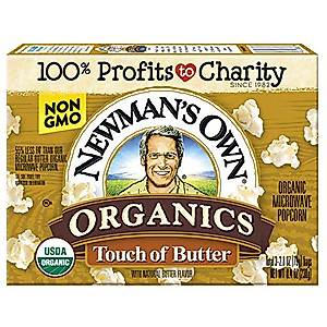 Newman's Own Organics Microwave Popcorn, Touch of Butter, 8.4oz (Pack of 12)