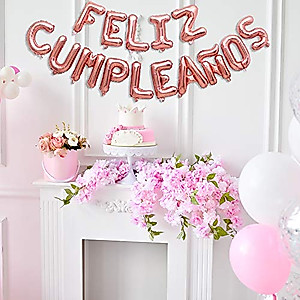 Rose Gold Letter Feliz Cumpleaños Balloons Banner, Happy Birthday in Spanish Balloons Party Decoration, Happy Birthday in Spanish Banner Garland Supplies