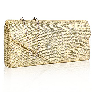 Larcenciel Gold Clutch Purses for Women, Sparkly Sequin Envelope Clutch Evening Bag w/Chain, Gorgeous Shoulder Crossbody Handbags, Shiny Party Prom Purse Bride Wedding Guest Clutch Dress Carry on Bag