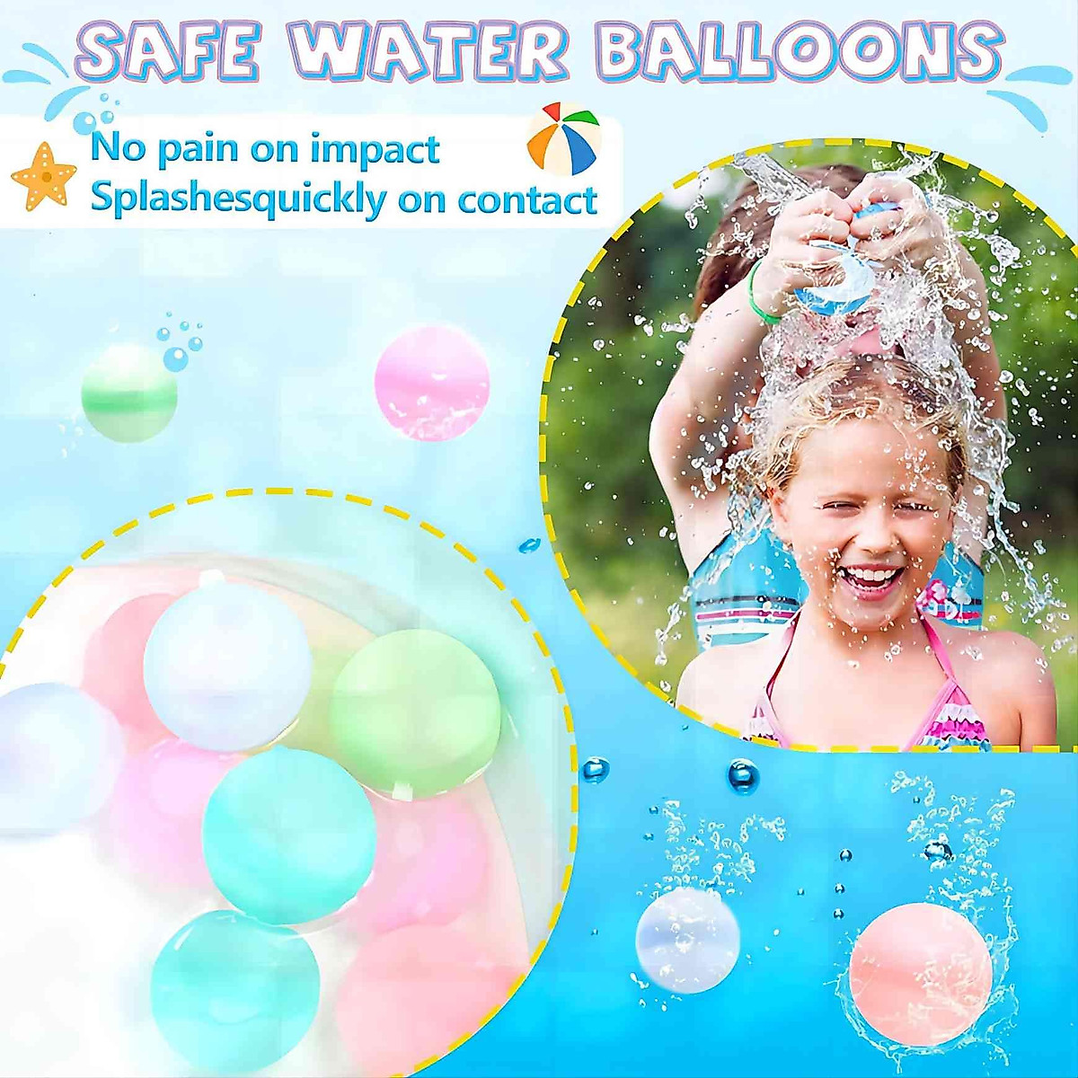 LILINMZ 6 Pcs Reusable Water Balloons for kids, Quick Refillable Water Balloons for Summer Fun Birthday Party Supplies, Kids and Adults Pool Beach Bath Toys