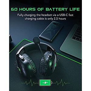 Black Shark 2.4Ghz Wireless Gaming Headset for PC PS4 PS5 Laptops,Over-Ear Bluetooth 5.2 Gaming Headphones with Detachable Ultra-Clear Microphone,60 Hours Playtime, 3.5mm Wired Mode for Xbox Series