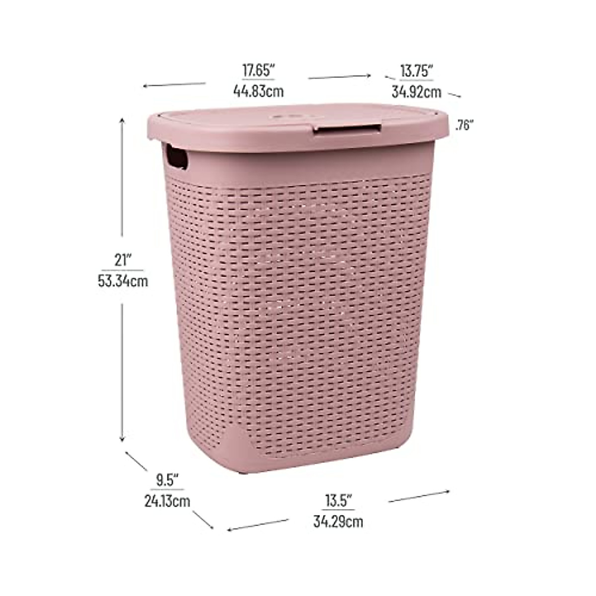 Mind Reader Basket Laundry Hamper with Cutout Handles, Washing Bin, Dirty Clothes Storage, Bathroom, Bedroom, Closet, 50 Liter, Pink - 50HAMP-PNK