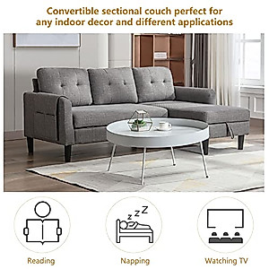 GNIXUU Pull Out Couch, Small Sectional Sleeper Sofa Bed with Storage Chaise, Convertible 3 Seater L Shaped Couch for Living Room, Grey