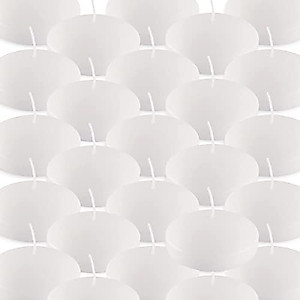 10 Hour Floating Candles, 3” White Unscented Dripless Wax Discs, for Cylinder Vases, Centerpieces at Wedding, Party, Pool, Holiday (24 Set)