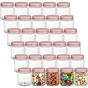 Fasmov 30 Pack 5 Ounce Clear Plastic Jars Containers with Rose Gold Lids, Round Empty Plastic Slime Storage Containers for Kitchen & Household Storage - BPA Free