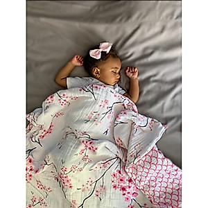 Malabar Baby Organic Cotton Reversible Muslin Snug Blanket, Luxurious Everything Baby Receiving Stroller Blankets for Newborns, Infants & Kids, Cherry Blossom