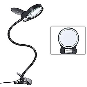 Magnifying Glass Lamp 3X 10X,Stepless Dimmable LED Magnifying Lamp with Dust Cover Metal Clamp,Adjustable LED Magnifier with Light and Stand for Crafts Reading Workbench Close Work