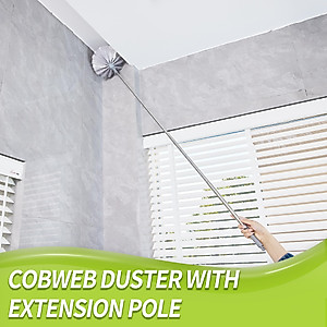 IVYROLL Cobweb Duster with Extension Pole, Spider Web Brush & Ceiling Cleaning Kit, 100" Microfiber Feather Duster Cleaner with Washable Head for Ceiling Fan, Furniture, Home