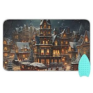 GOODOLD Christmas Town Ironing Mat Portable Travel Ironing Pad for Washer,Dryer,Table Top, Iron Board Alternative Cover, Large Heat Resistant Ironing Blanket