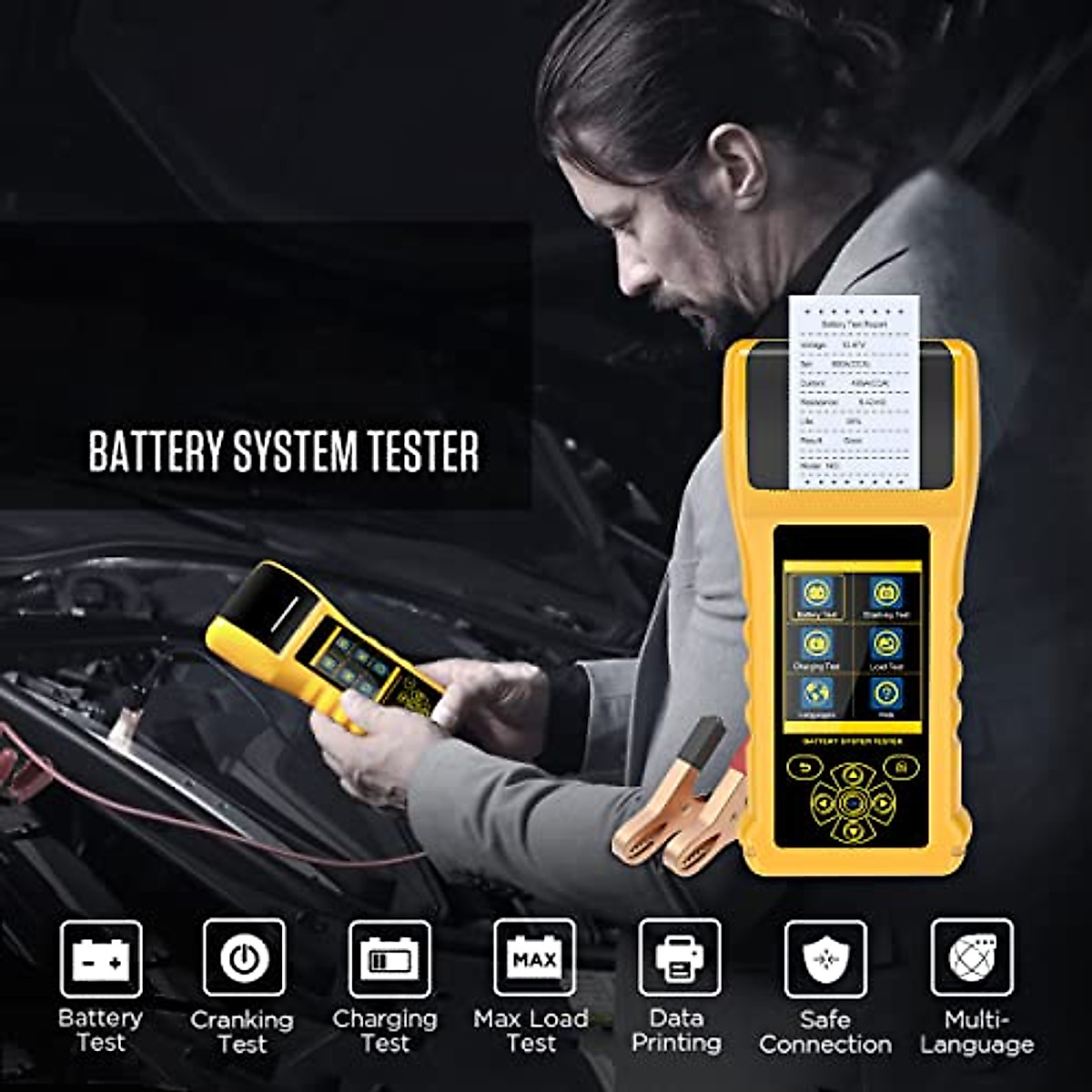 QPKING Automotive Battery System Testers BT760 6-32V Car Battery Anaalyzer 30-2000 CCA Battery Load Tester for Vehicles Heavy Duty Trucks Motorcycles with 3 Rolls Printer Paper