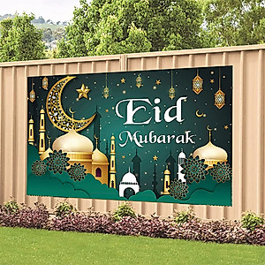 Ramadan Backdrop Decorations Eid Mubarak Banner Ramadan Photo Background for Home Indoor Outdoor Ramadan Party Decorations Supplies 70.8 x 47.2 Inch (Green)