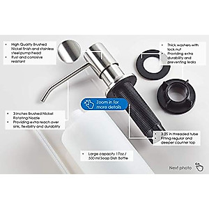 Soap Dispenser for Kitchen Sink (Brushed Nickel), Built in Soap Dispenser, Stainless Steel Pump Replacement