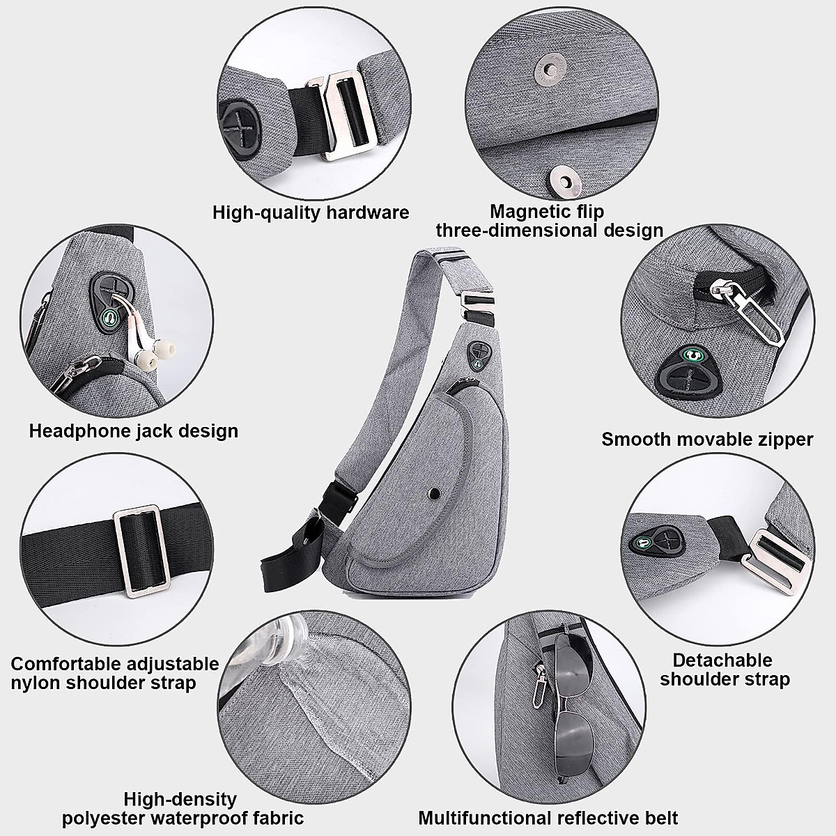 Peicees Shoulder Bag for Men Casual Sling Pack Women Mini Crossbody Chest Bags Men's Flip Small Backpack Lightweight Slim Durable Multipurpose Water Resistant (Black)