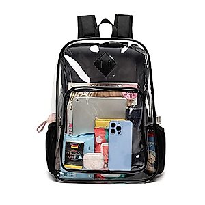 MAXPAND Heavy Duty Clear Backpack See Through Backpacks Transparent PVC Bags for School,Sports, Stadium (Black), XR-2124