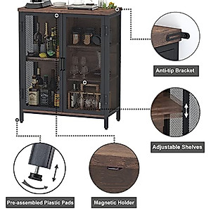 BON AUGURE Rustic Coffee Bar Cabinet with Tall Wood TV Stand, Wood Metal Set for Living Room and Bedroom(Rustic Oak)