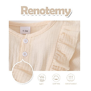 Renotemy Infant Baby Girls Romper Fall Winter Jumpsuit Girl Long Sleeve Rompers Baby Girl Clothes 0-3 Months Beige