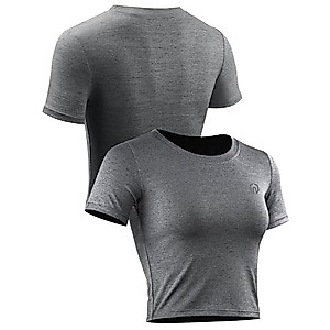 NELEUS Women's Running Crop Tops Short Sleeve Workout Athletic Shirts,8079,Black/Grey/White,3 Pack,M