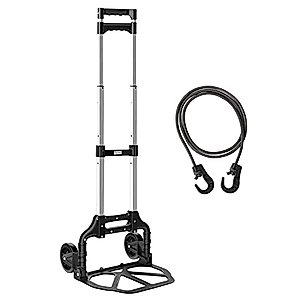Teprovo Folding Hand Truck Dolly Extended Handle,Height 43.3in Aluminum Fold Up Dolly, Portable Hand Truck Folding Lightweight, Foldable Hand Cart 175lbs Capacity,Home, Auto, Office, Travel Use
