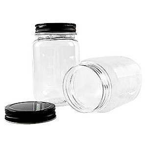 novelinks 16 Ounce Clear Plastic Jars with Black Lids - Refillable Round Clear Containers Clear Jars Storage Containers for Kitchen & Household Storage - BPA Free (10 Pack)