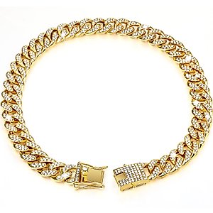 Tallew Dog Chain Diamond Collar Walking Metal Chain Necklace with Secure Buckle Pet Cuban Style Collar Jewelry Accessories for Small Medium Large Dog Cats