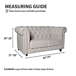 Easy-Going Stretch Velvet Chesterfield Style Couch Slipcover for Living Room, Soft Non-Slip Sofa Cover Furniture Protector for Dogs (Loveseat, Gray)