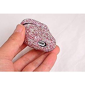 Sparkly Diamond Case for AirPods with Keychain, Shockproof Protective Premium Bling Rhinestone Cover Skin Compatible with AirPods Charging Case 2 & 1(Pink+AB C6)