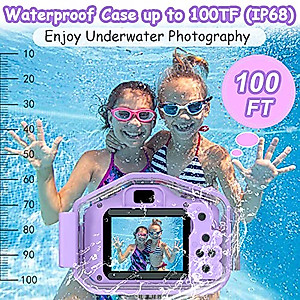 DEKER Kids Camera Waterproof Boys Girls Toys 3-12 Year Old Christmas Birthday Gifts Kids Underwater Mini Camcorder Cameras Children HD Digital Action Camera 2 Inch IPS Screen with 32GB Card (Lavender)