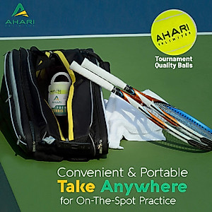 Ahari Unlimited Premium Tennis Trainer Set, Pro Tennis Rebounder with Metal Base in a Carrying Cylinder, 3 Replacement Rebound Balls, & Wristband, Portable Tennis Practice Equipment for Solo Training.