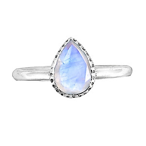 YoTreasure Moonstone Ring Solid 925 Sterling Silver Gemstone Jewelry
