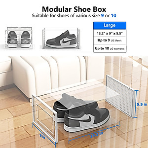 Fkprorjv 12 Pack Large Shoe Storage Box Organizer for Closet, Versatile Clear Plastic Stackable Sneaker Shoe Rack Containers Bins Holders, Portable Closet Organizers and Storage, White