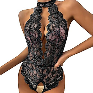 NOLDARES Lingerie for Women Lace Backless Sexy Lingerie for Women See Through Nightwear Sexy Chemise Nightie Bodysuits