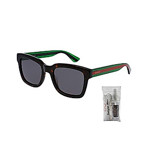 Gucci GG0001S 003 52M Havana/Green/Grey Rectangle Sunglasses For Men + BUNDLE with Designer iWEAR Complimentary Eyewear Care Kit