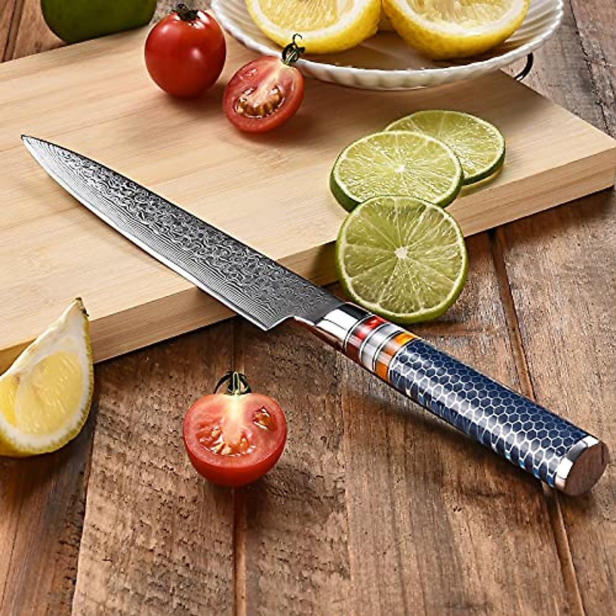 Utility Paring Knife 6 Inch Damascus Chefs Knife Utility Kitchen Knife Japanese VG10 Kitchen Paring Knives 67-Layer High Carbon Stainless Steel Knife Fruit Knife Christmas Gift