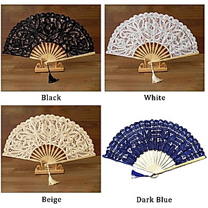 Folding Hand Fan Folding Fan Handheld Folded Fan Chinese Style Decorative Bamboo Fans Lace Fabric Silk Folding Hand Held Dance Fans Flower Party Wedding Prom Foldable Fan Hand Held Fans