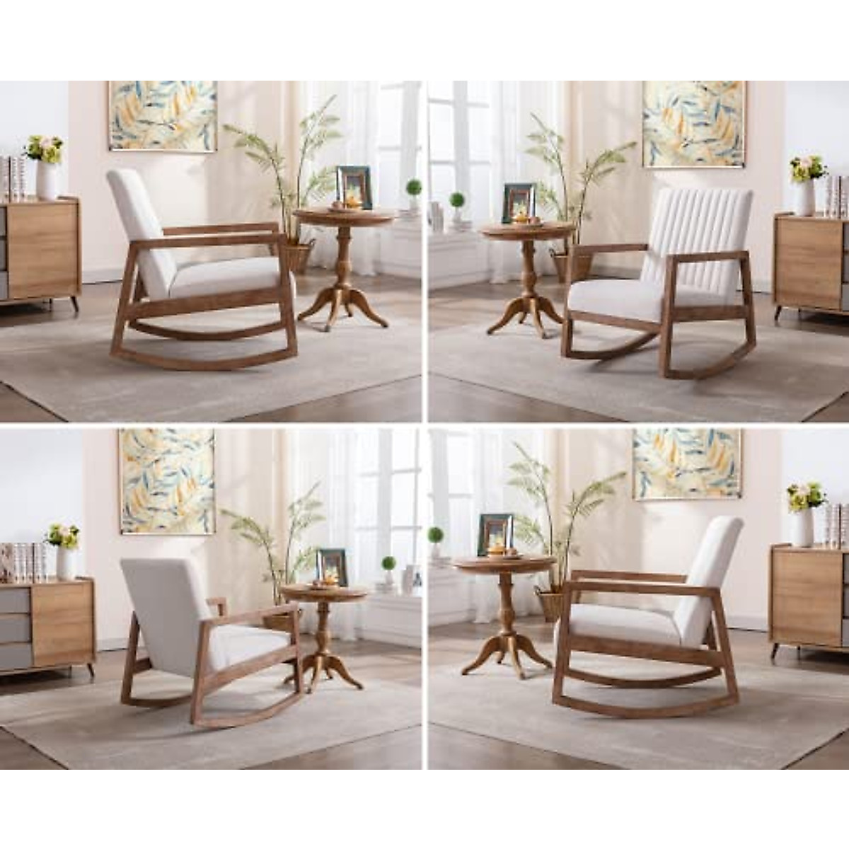 CIMOO Rocking Armchair for Nursery Mid Century Modern Recliner Accent Chair Comfy Lounge Arm Chair for Bedroom/Living Room, Linen Beige, rocking chair-linen