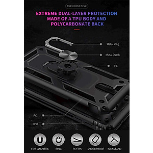 TJS Phone Case Compatible with Samsung Galaxy J2 Core/J2 2019/J2 Pure/J2 Dash/J2 Shine, Impact Resistant Metal Ring Magnetic Support Heavy Duty (Black)