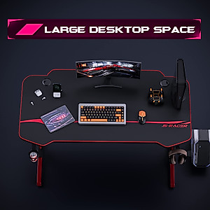 Homall Gaming Desk Computer Desk Racing Style Office Table Gamer Pc Workstation T Shaped Gamer Game Station with Free Mouse Pad, Cup Holder and Headphone Hook (44 Inch, Red)