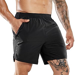 MIER Men's Lightweight Running Shorts Quick Dry Gym Sports Shorts with Zipper Pockets,Black,M