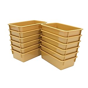 Angeles Value Line Cubby Storage Trays, Set-12 Tan, ANG7052T12, Nursery or Classroom Décor, Preschool or Daycare Plastic Bins for Kids Shelving Units
