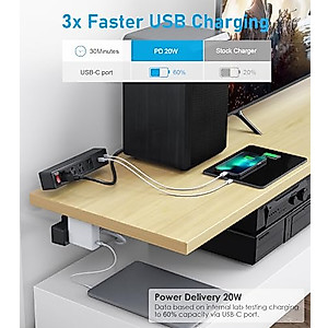 VILONG Desk Clamp Power Strip with USB, 2 in 1 Dual Layer Desktop Edge Power Strip, Removable Clamp Power Socket with 10AC Outlets & Switch, 6ft Extension Cord（Black）