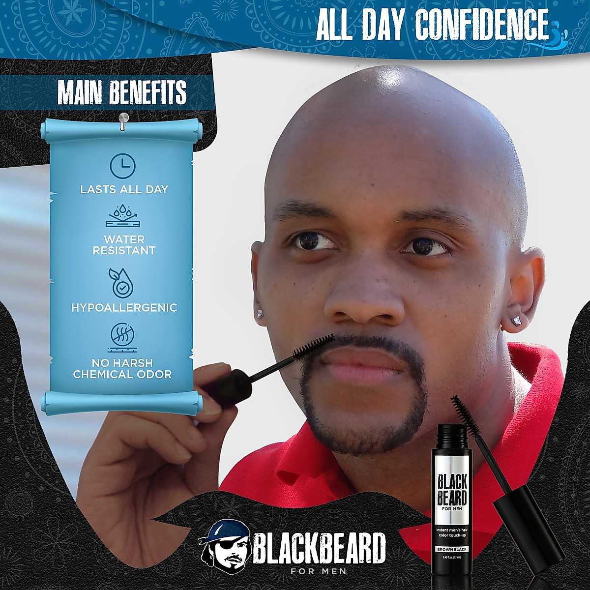 Blackbeard Formula X - Instant, Hypoallergenic, Temporary Tint for 1-Day Beard, Mustache, Eyebrow and Sideburn Color - Brown/Black, 1 Pack