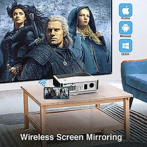 Wireless Projector with WiFi & Bluetooth, Full HD 1080P Smart Home Theater Projector with Android OS/Digital Zoom/HiFi Speaker, 200" Outdoor Movie Projector with HDMI/USB/VGA for Laptop TV Stick DVD