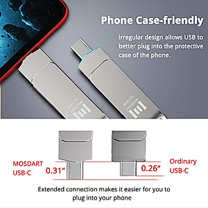 MOSDART 128GB Fast USB C Flash Drive 2 in 1 OTG USB C to USB A 3.1 Dual Thumb Drive Metal Memory Stick for USB-C Android Phones, iPhone 15, MacBook, iPad, Computers and More, Silver