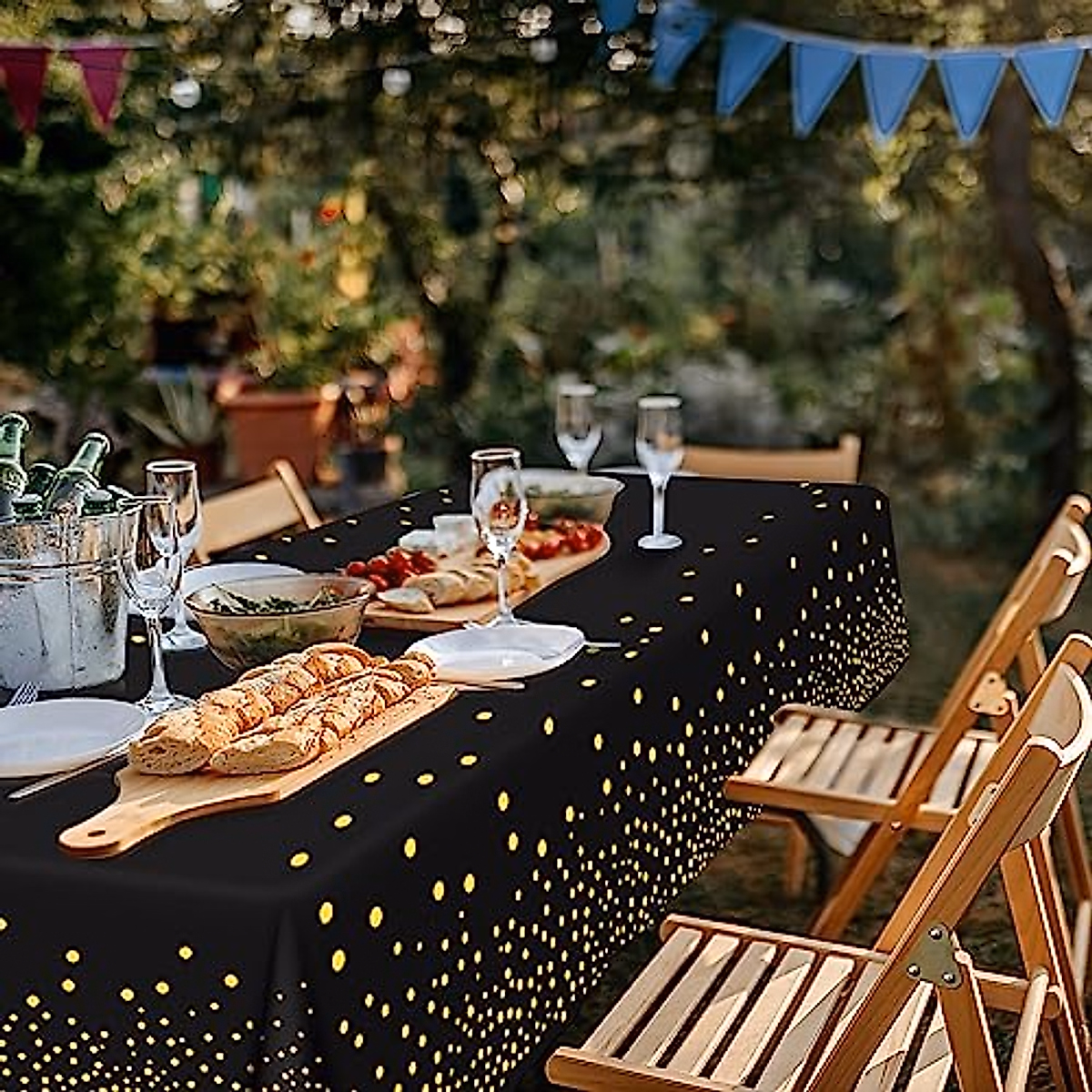 4 Pack Plastic Table Cloth Cover for Parties Disposable, Black and Gold Tablecloth for 8 Foot Rectangle Tables, Birthday Wedding Graduation Father Valentine's Day Easter Party Supplies Decorations