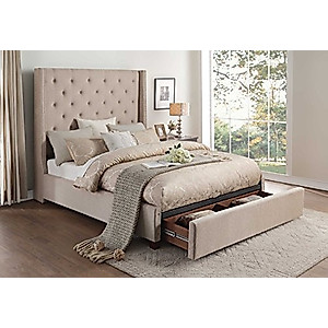 Homelegance 5877KBE-1CKDW Fairborn Fabric Upholstered Platform Storage Bed, Cal King, Beige
