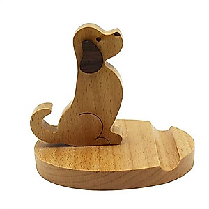 Amamcy Cute Dog Cellphone Holder Stand Wooden Smartphone Desk Holder for All Mobile Phones Animal Phone Stand Desk Ornament