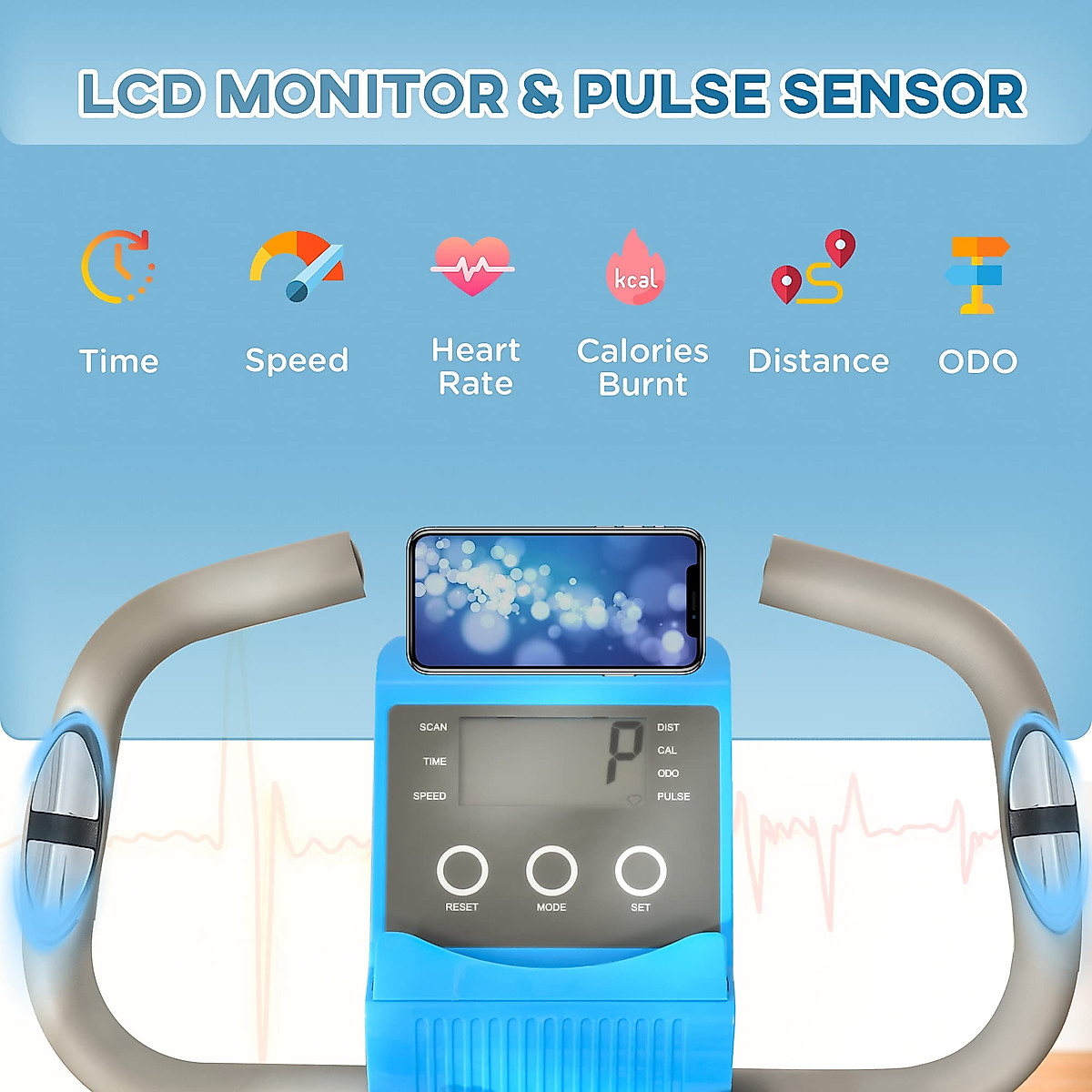 Soozier Folding Exercise Bike, 3-in-1 Recumbent Exercise Bike, Upright Workout Bike & Arm Resistance Bands, Adjustable Seat, 8-Level Magnetic Resistance, Blue